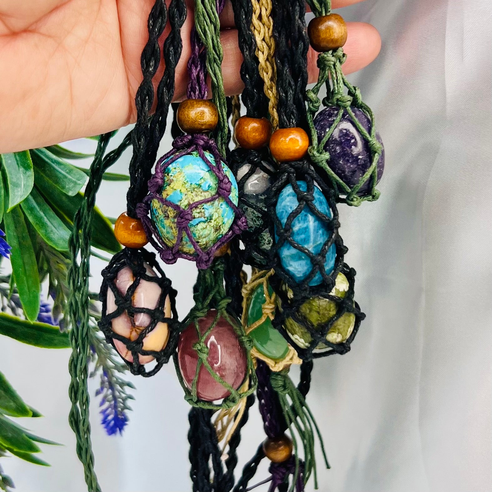 Crystal Macrame Tumbled Stone Necklaces Wearable Crystals – Mala & Me ...